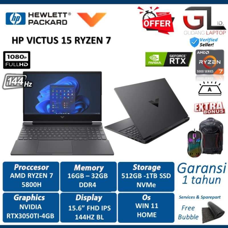 Promo LAPTOP GAMING HP VICTUS 15 RYZEN 7 5800H 32GB 1TB SSD RTX3050TI ...