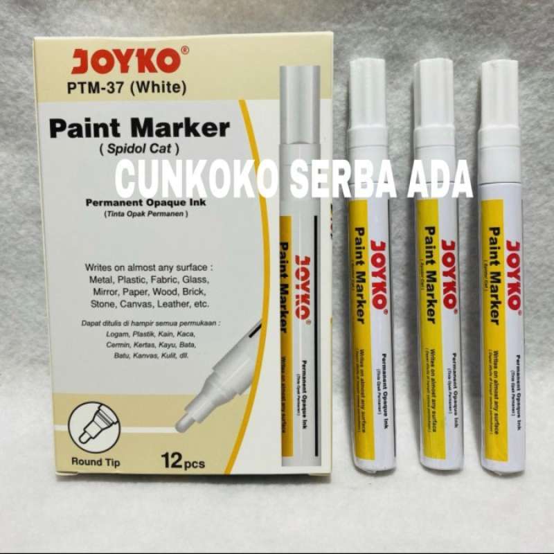 Promo SPIDOL JOYKO PERMANENT MARKER PTM-37 TINTA PUTIH / 1 BOX ISI 12 ...