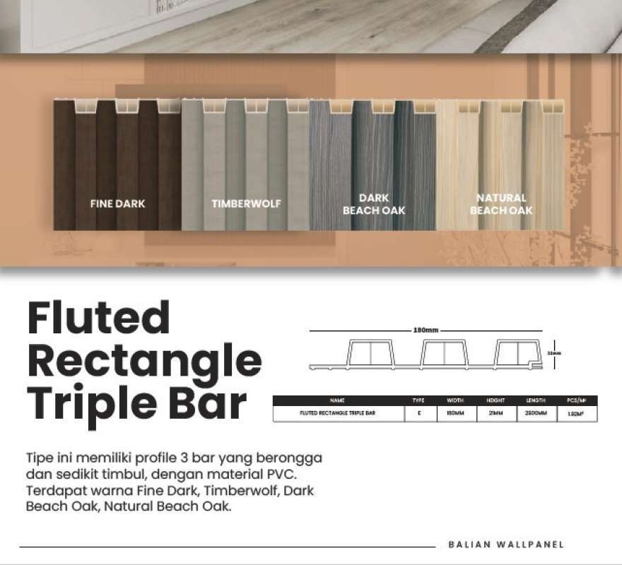 Jual Wall Panel Fluted Rectangle Triple Bar - E13 Fine Dark - Panel ...