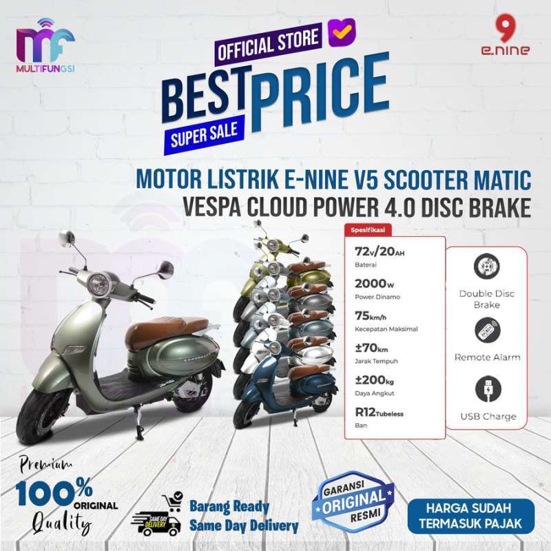 Jual Motor Listrik E-Nine V5 Scooter Matic Vespa Cloud Power 4.0 Disc ...