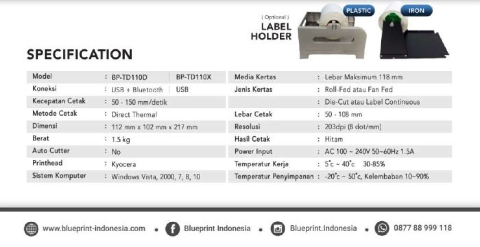 Promo Printer Barcode Thermal Printer Label Resi A6 BLUEPRINT TD110X ...
