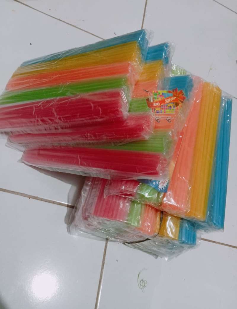 Jual 1 Pack -sedotan Warna Warni / Sedotan Plastik 5 Warna 6mm X 24 Cm ...