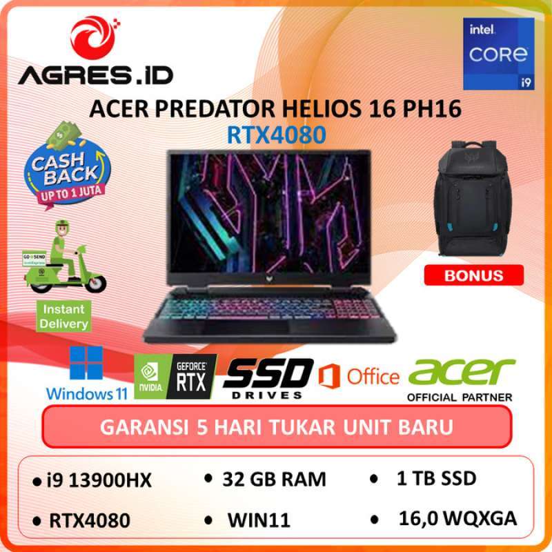 Jual New Acer Predator Helios 16 Ph16 Rtx 4080 I9 13900hx Ram 32gb 1tb ...
