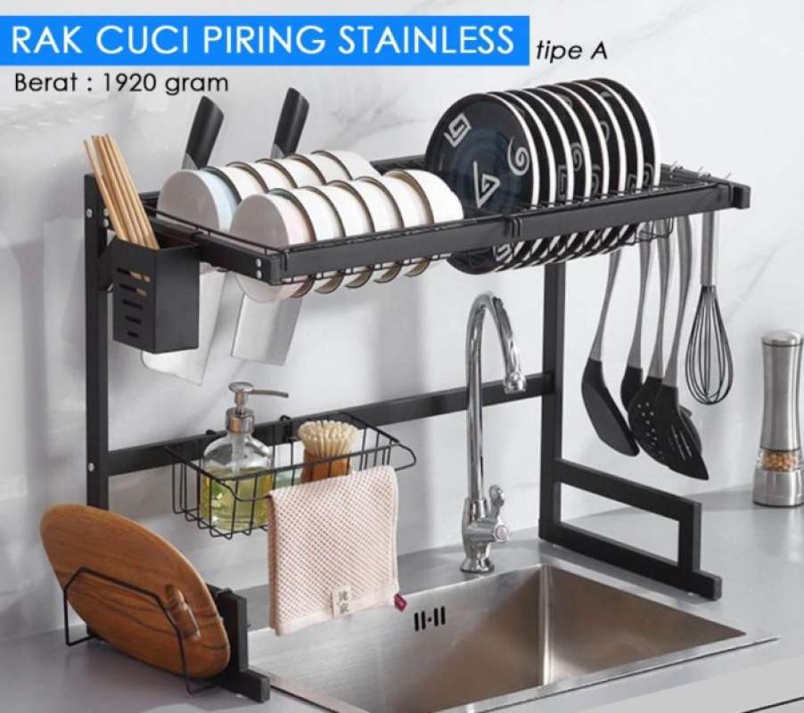 Promo RAK CUCI PIRING 2 UKURAN STAINLESS HITAM ANTI KARAT SUBRON S65 ...