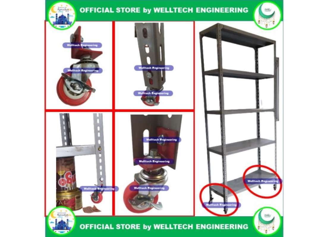 Promo Roda Rak Besi Siku Lubang Serbaguna Etalase (4 Buah) + Kunci Ring ...