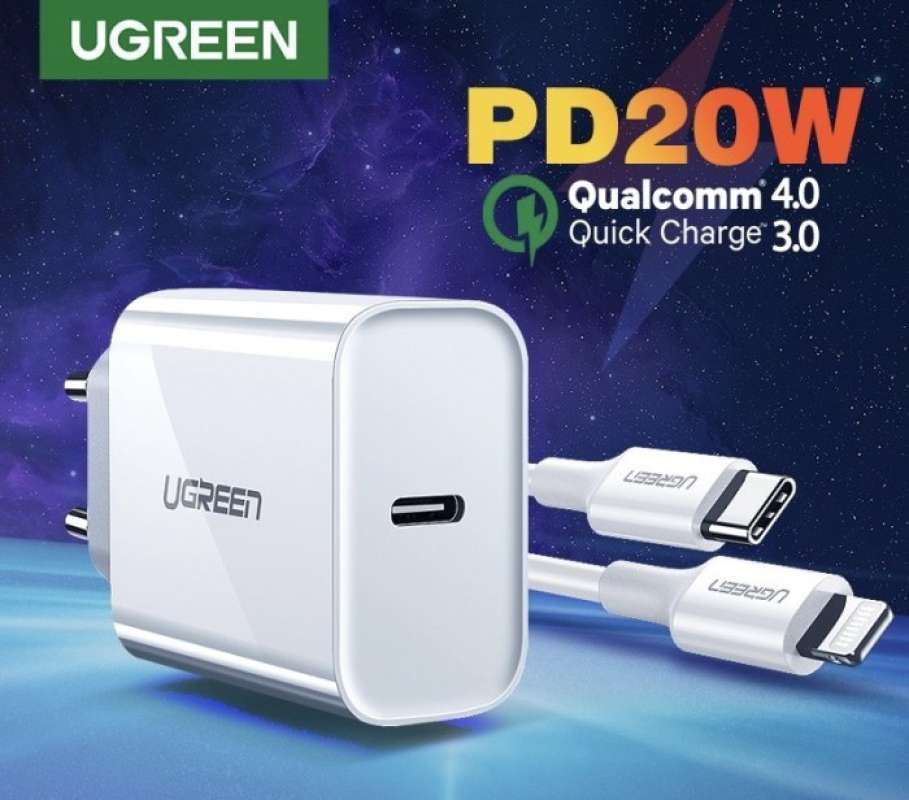 Jual UGREEN COMBO CHARGER+CABLE TYPE C LIGHTNING QC PD 36W WHITE ...