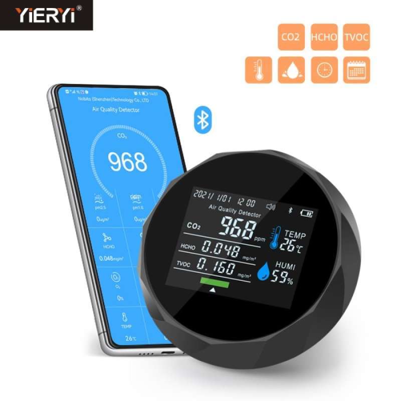 Promo Black Bluetooth CO2 Detector Digital Temperature Humidity Meter ...