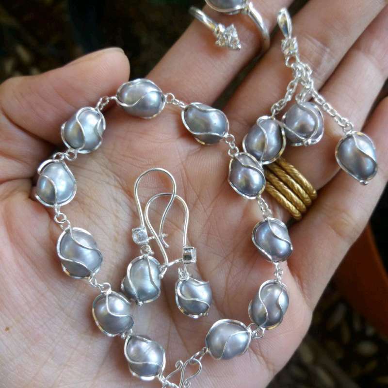 Jual Set Perhiasan Perak 925 Mutiara Lombok Mutiara Asli Mutiara Air ...
