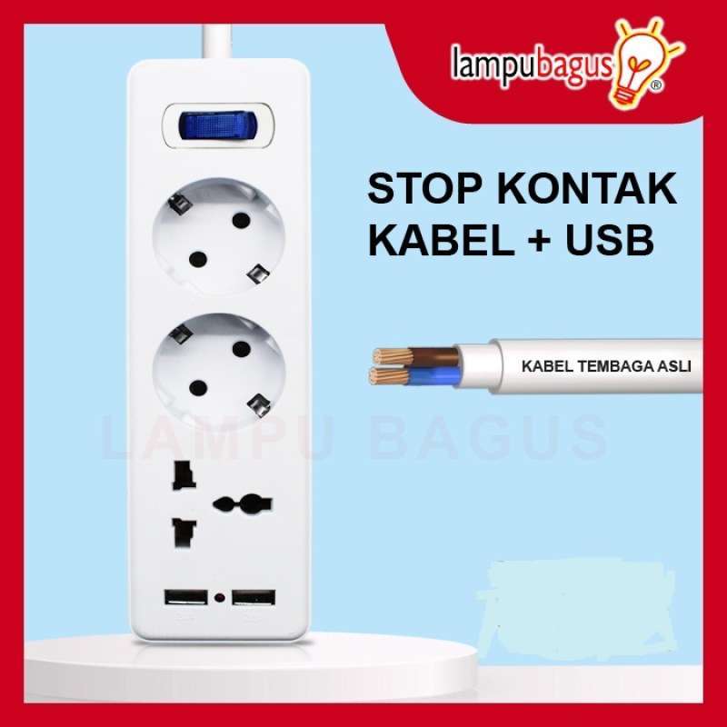 Jual Stop Kontak Kabel 2 Lubang + Colokan kaki 3 / Colokan Listrik Usb di Seller Lampu Bagus ...