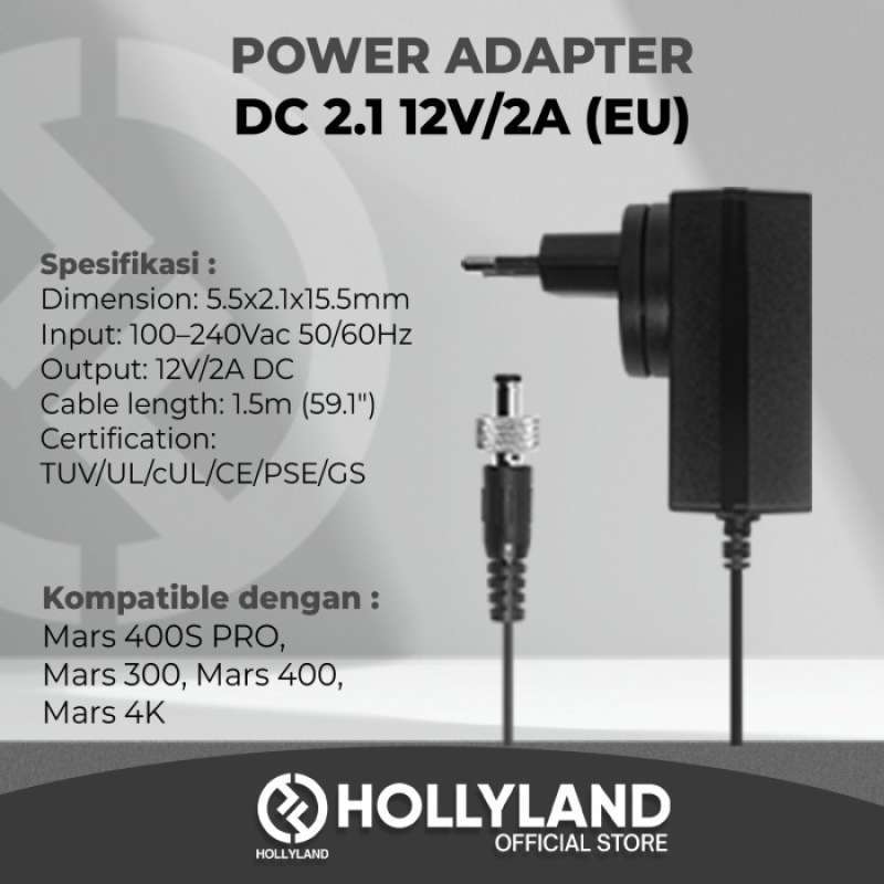 Jual Hollyland Power Adapter 12v/2a Dc 2.1 Ue Charger Mars Series Di ...
