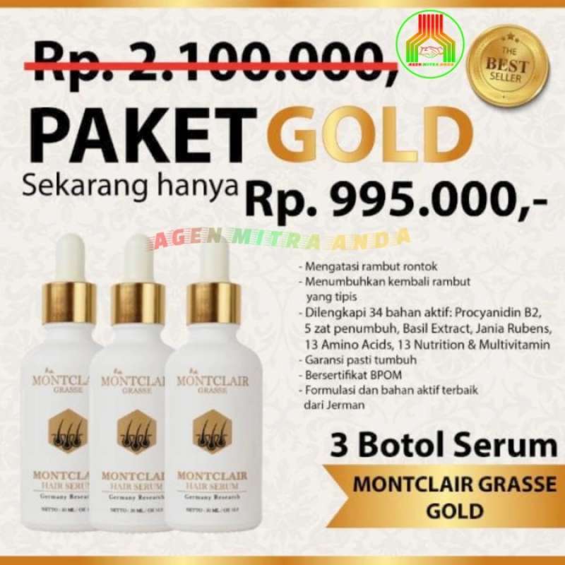 Promo Montclair Grasse Hair Serum Penumbuh Rambut Paket Gold Diskon 23% ...