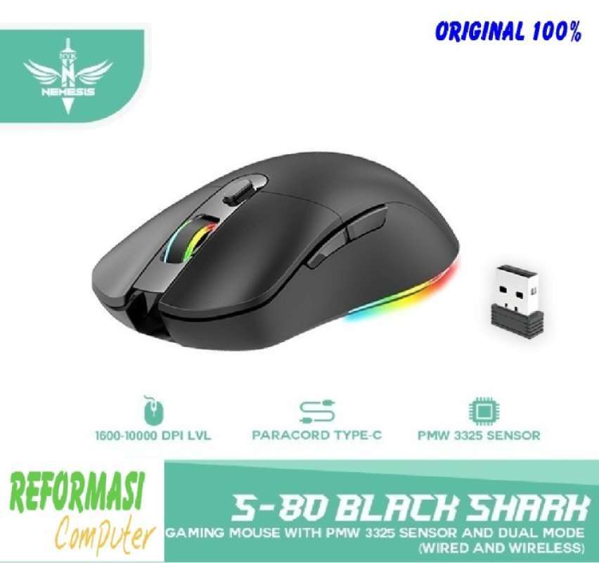 Promo Nemesis S-80 Black Shark S80 Gaming Mouse Dual Mode Wired ...