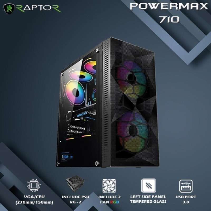 Jual Casing Gaming Raptor Powermax 710 - include PSU RG & 2 FAN RGB ...