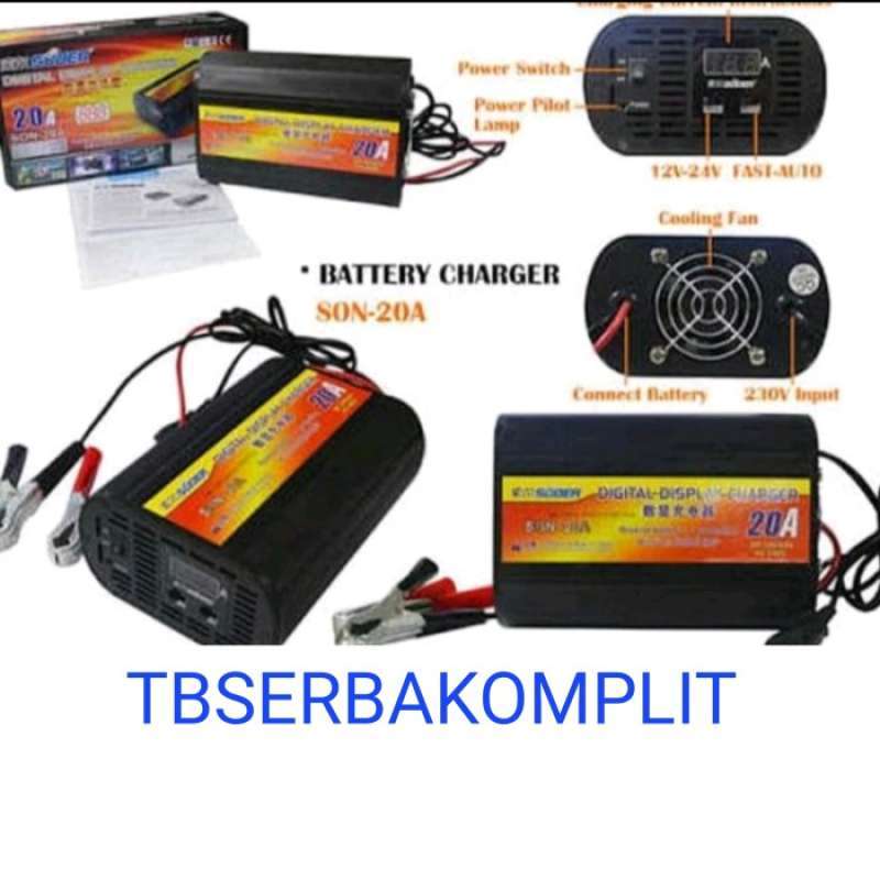 Promo Charger Aki 12V 24V Otomatis Souer SON-20A Battery Basah Kering ...