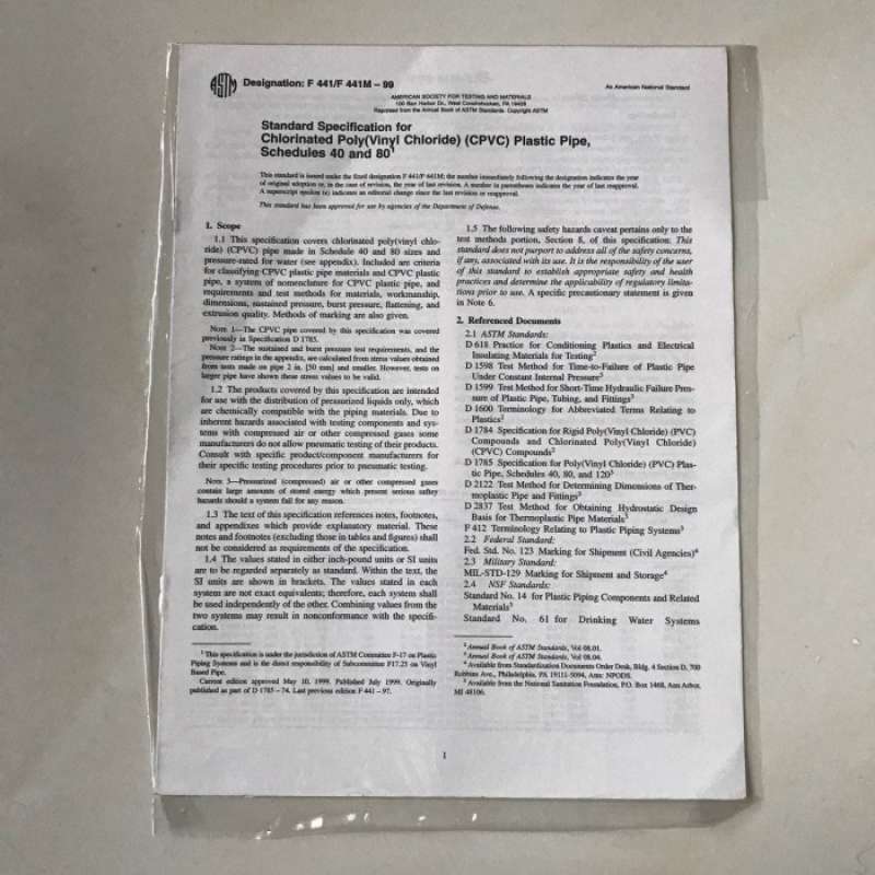 Promo Astm F441 F441m-99 Standard Specification For Cpvc Plastic Pipe ...