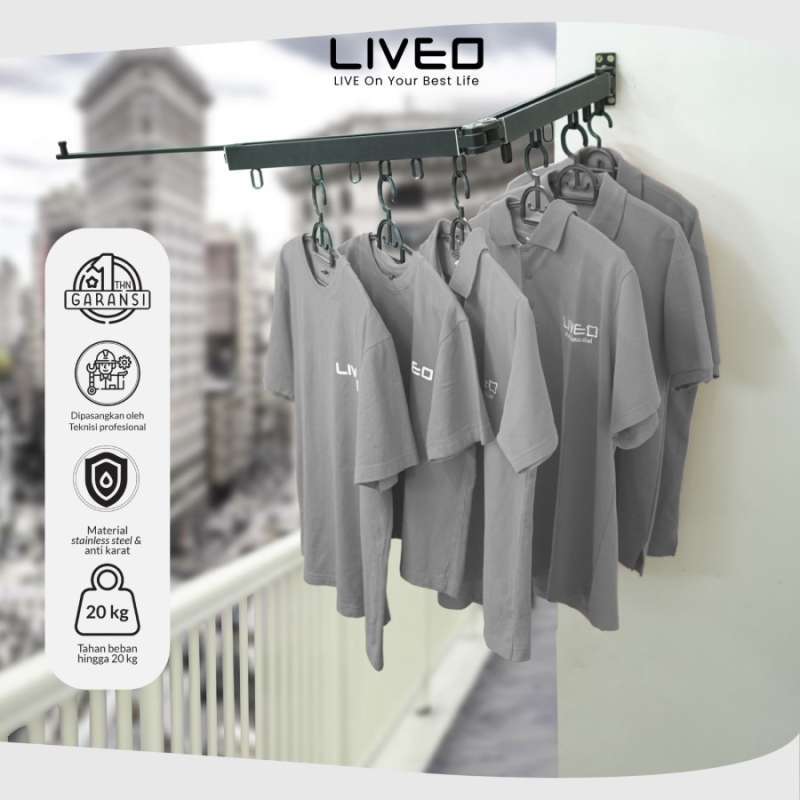 Promo Jemuran Dinding Baju Alumunium Liveo LV-308 / Jemuran Lipat ...