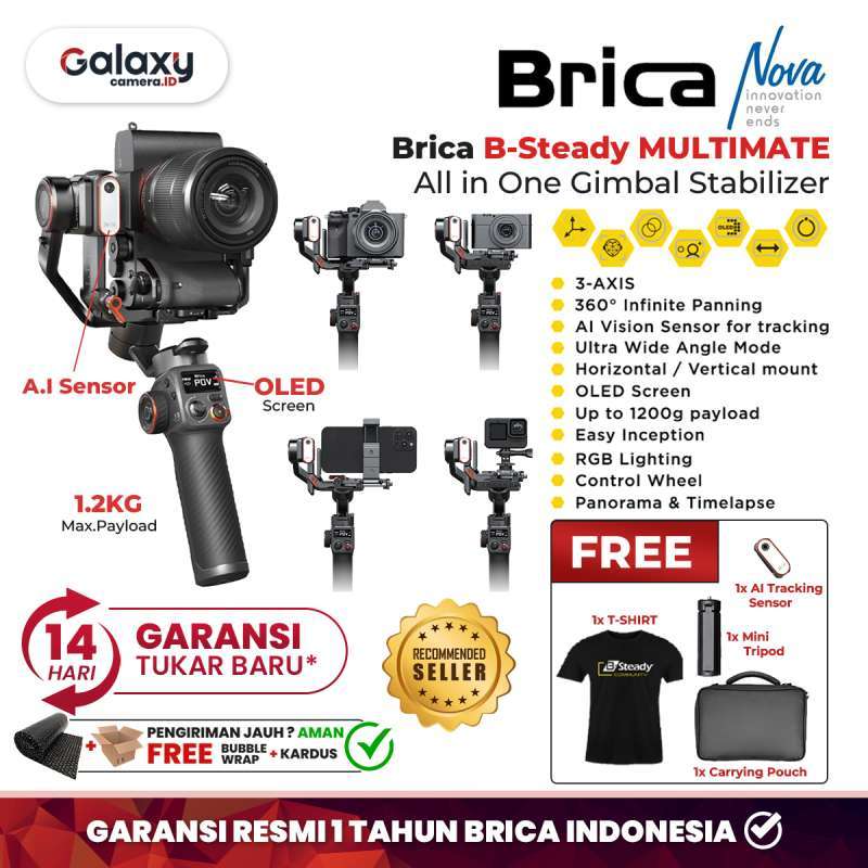Promo Brica B-steady Pro Multimate 3 Axis Ai Gimbal Stabilizer Kamera ...
