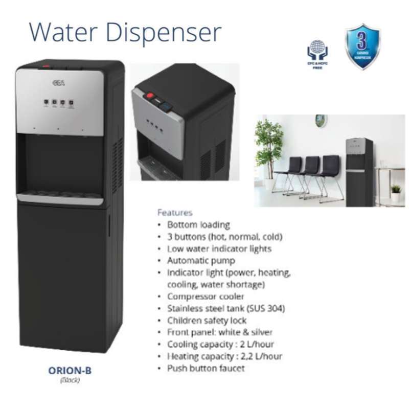 Jual Gea Orion-b Water Dispenser Black / Dispenser Air / Galon Bawah 3 ...