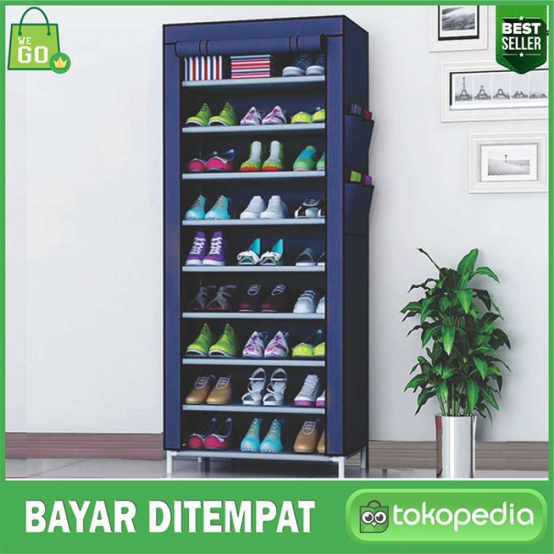 Jual Rak Sepatu Kain Portable 10 Susun Full Resleting Shoes Rack - Navy ...