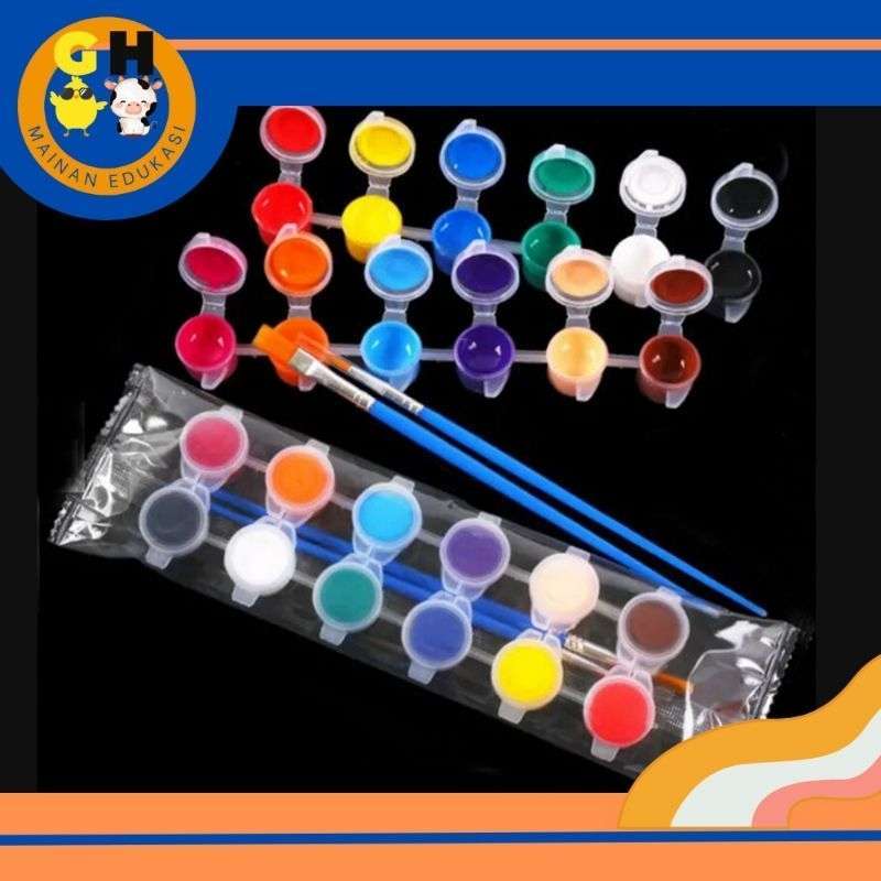 Jual Cat Akrilik Lukis 12 Warna 3ml + FREE 2 Kuas Melukis - 6warna di ...