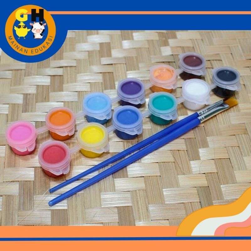Jual Cat Akrilik Lukis 12 Warna 3ml + FREE 2 Kuas Melukis - 6warna di ...