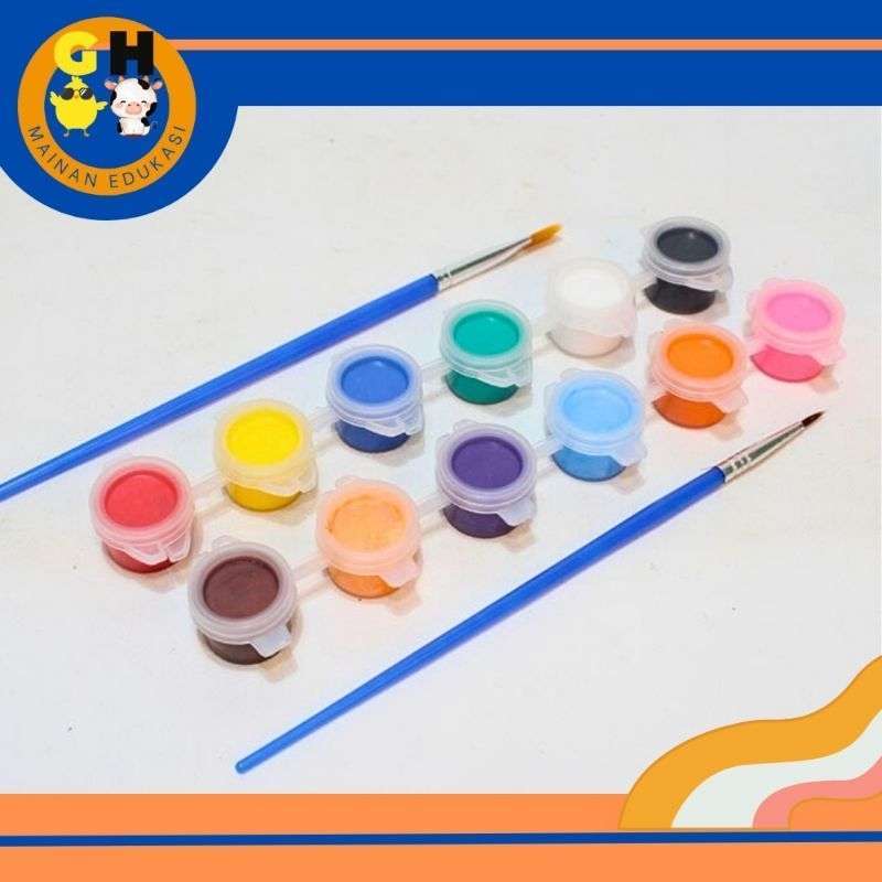Jual Cat Akrilik Lukis 12 Warna 3ml + FREE 2 Kuas Melukis - 6warna di ...