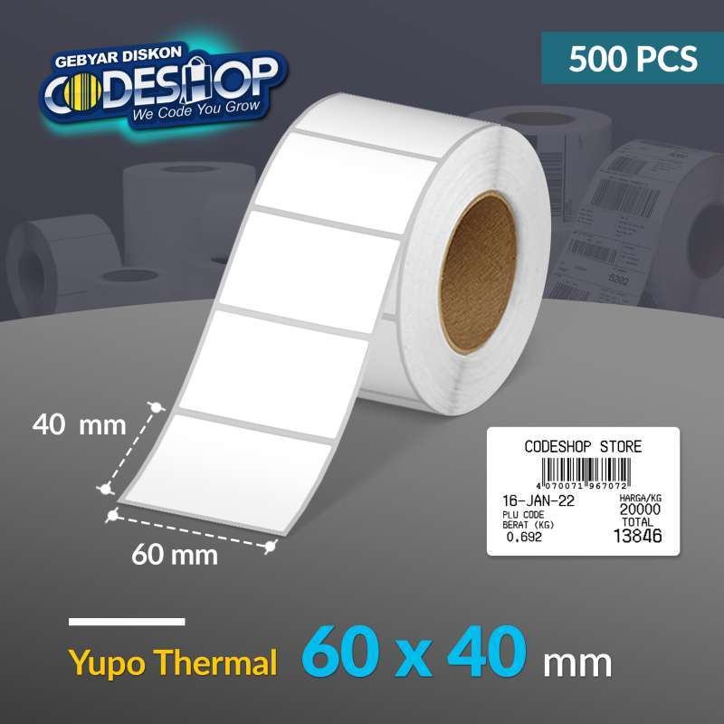 Jual Codeshop Label Timbangan Yupo Thermal 60 X 40 Mm 1 Line Core 1,5 ...
