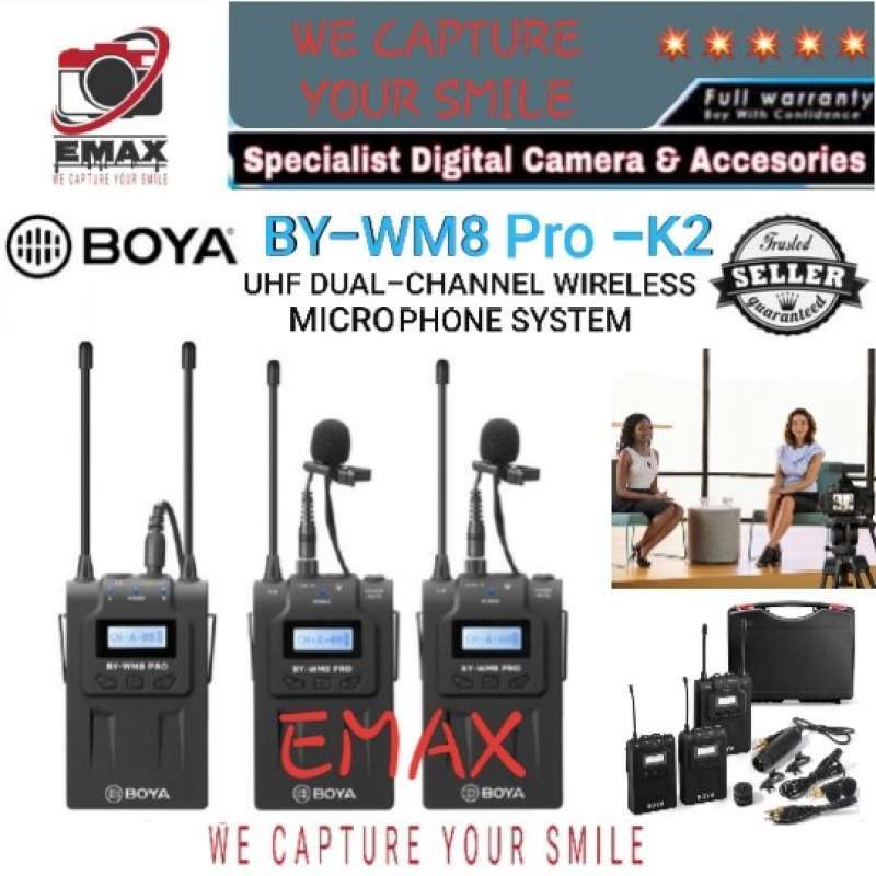 Promo Mic BOYA BY WM8 Pro K2 UHF Dual Channel Wireless Mic Boya WM8 Pro ...