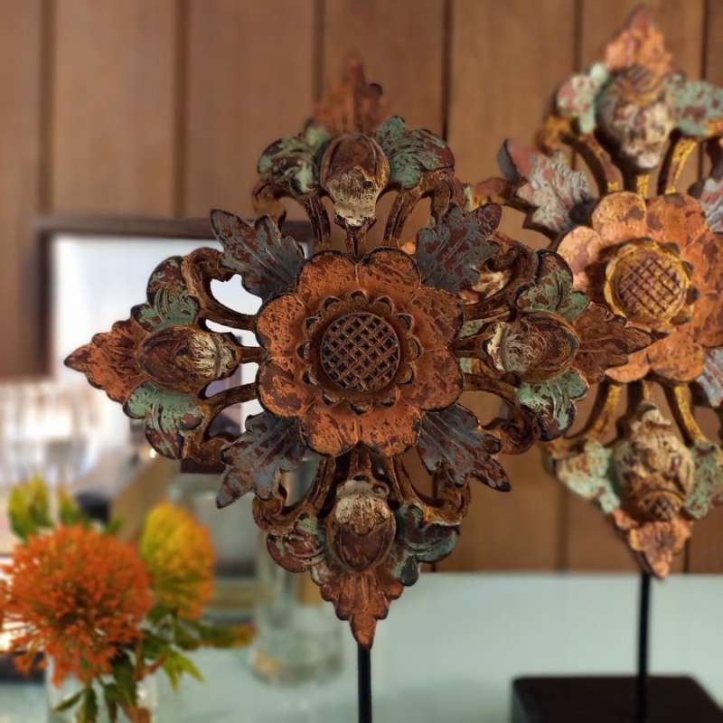 Jual Dekorasi Pajangan Meja Panel Ukiran Kayu Bali Motif Bunga Di ...