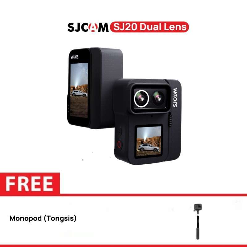 Promo SJCAM SJ20 Dual Lens Dual Screen 4K Gyro Stabilizatio Action Camera - SJ20 STD + Tongsis ...
