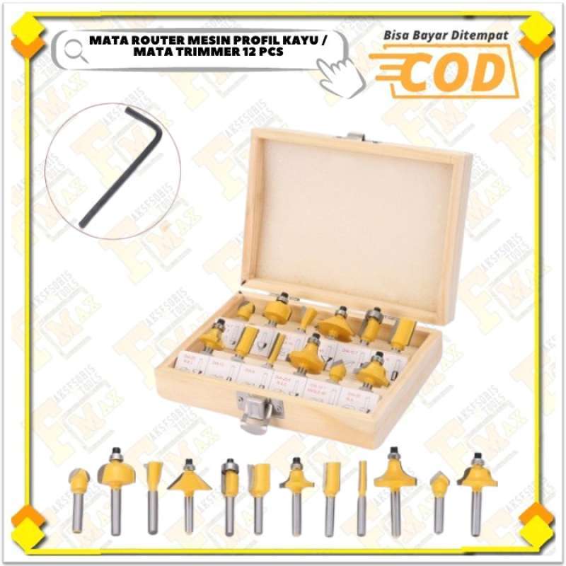 Promo mata router trimmer set 12 pcs mata profil ukir kayu trimer ...