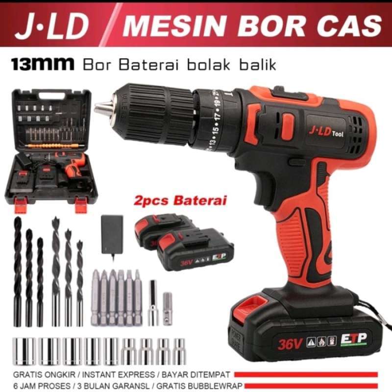 Promo JLD 13MM MESIN BOR BATERAI 36v impact bor cas bor kayu bor tembok ...