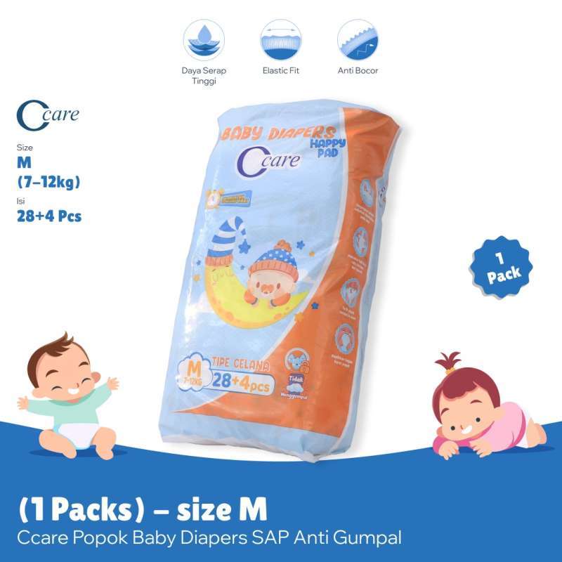 Jual CCARE POPOK BABY DIAPERS SAP - M28+4 di Seller CCare Store ...