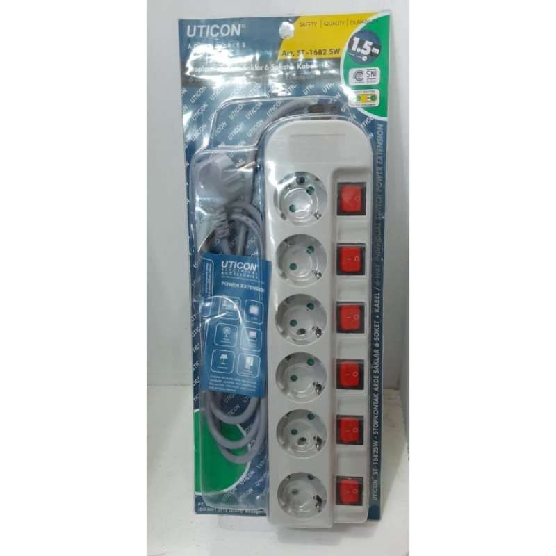 Promo Stop Kontak Uticon 6 Lubang+ Saklar Tersendiri Kabel 1.5M St-1682 ...