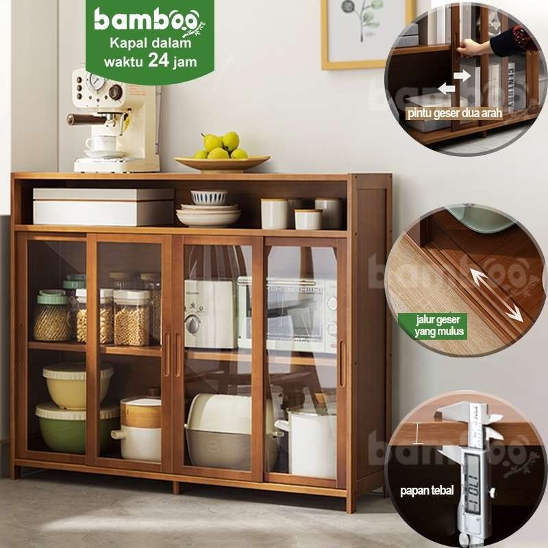 Promo 100% Bambu Rak Dapur Serbaguna Lemari Dapur Rak Oven Microwave ...