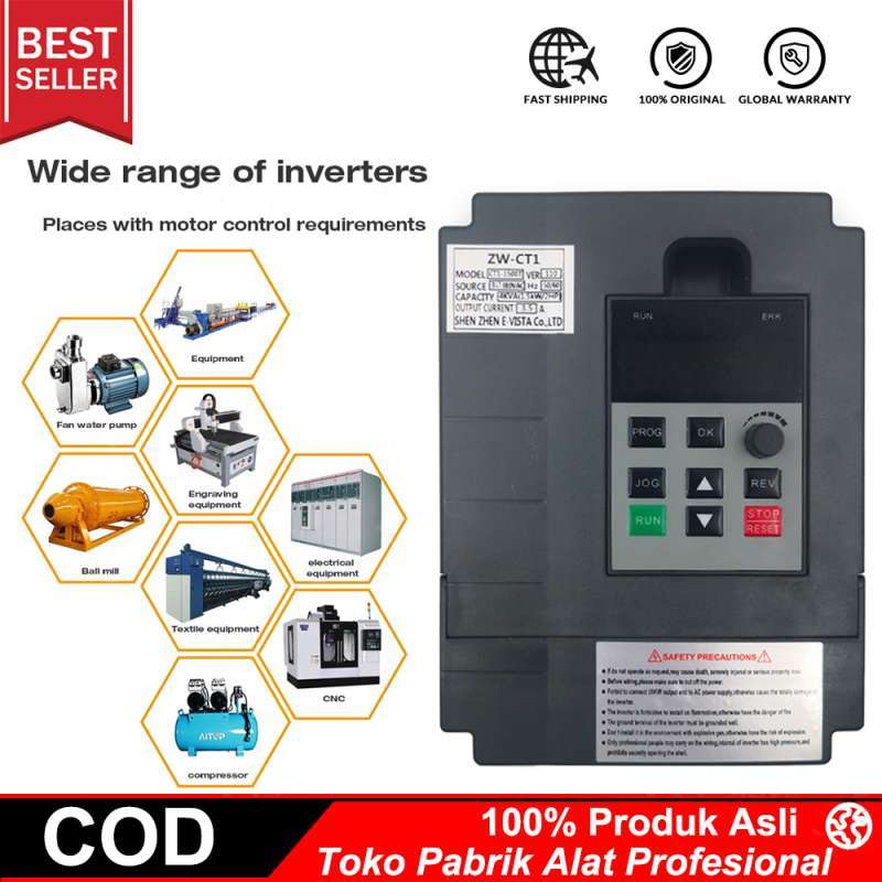Promo Inverter Frekuensi Variabel 2hp 1.5kw/2.2kw input 1phase 220V output 3phase 220V Speed ...