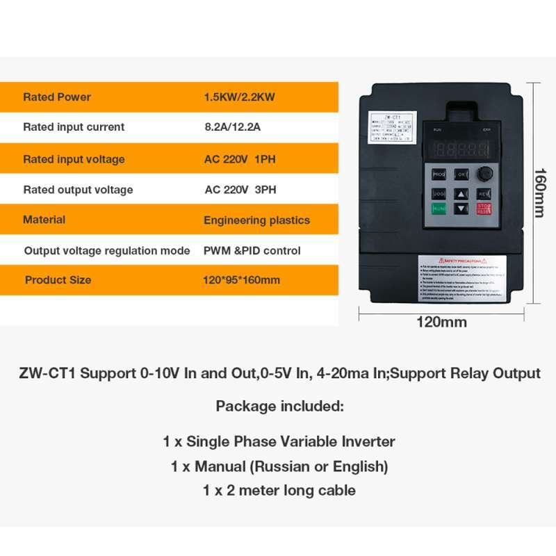 Promo Inverter Frekuensi Variabel 2hp 1.5kw/2.2kw input 1phase 220V output 3phase 220V Speed ...