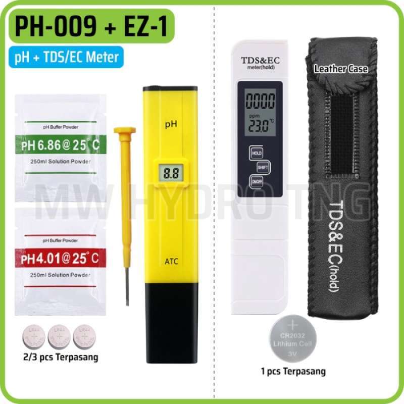 Promo PH METER + TDS/EC METER (PH-009 & EZ-1), PAKET ALAT UKUR HIDROPONIK - PH+EC Leather Diskon ...