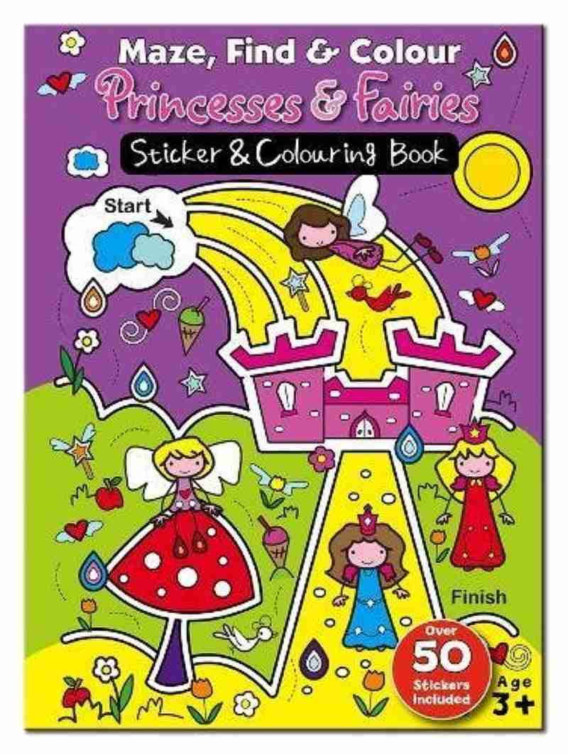 Jual Maze Find & Colour Princess & Fairies Sticker & Colouring Book Di ...