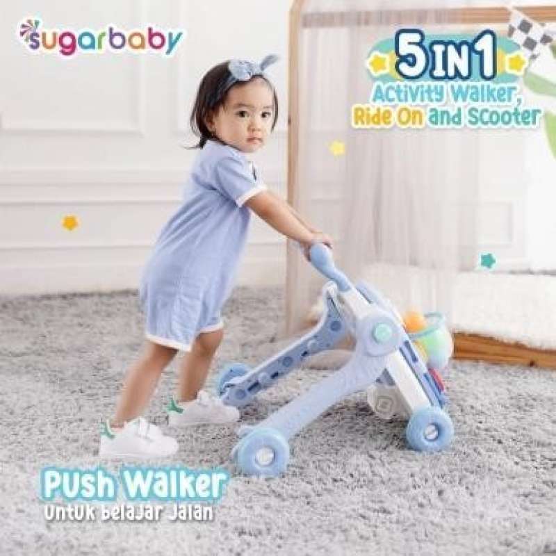 Promo Sugar Baby 5 in 1 Push Walker Activity Table Ride On Scooter ...