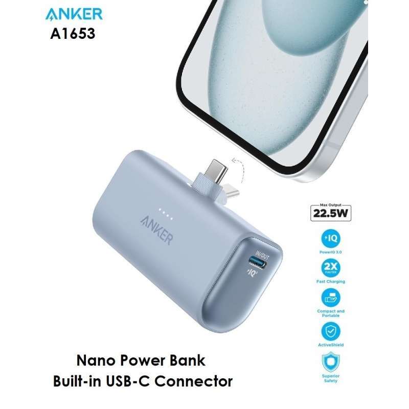 Jual ANKER A1653 - Nano Power Bank 22.5W with Built-in USB-C Connector ...