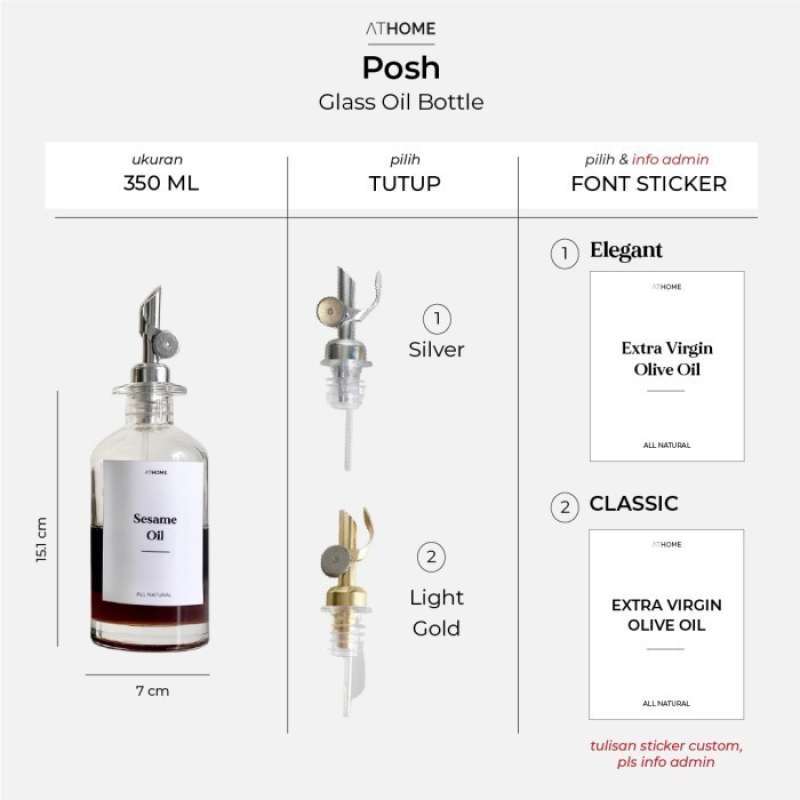 Promo ATHOME POSH Glass Oil Bottle 350ml 500ml/ Botol Kaca Minyak Saus ...
