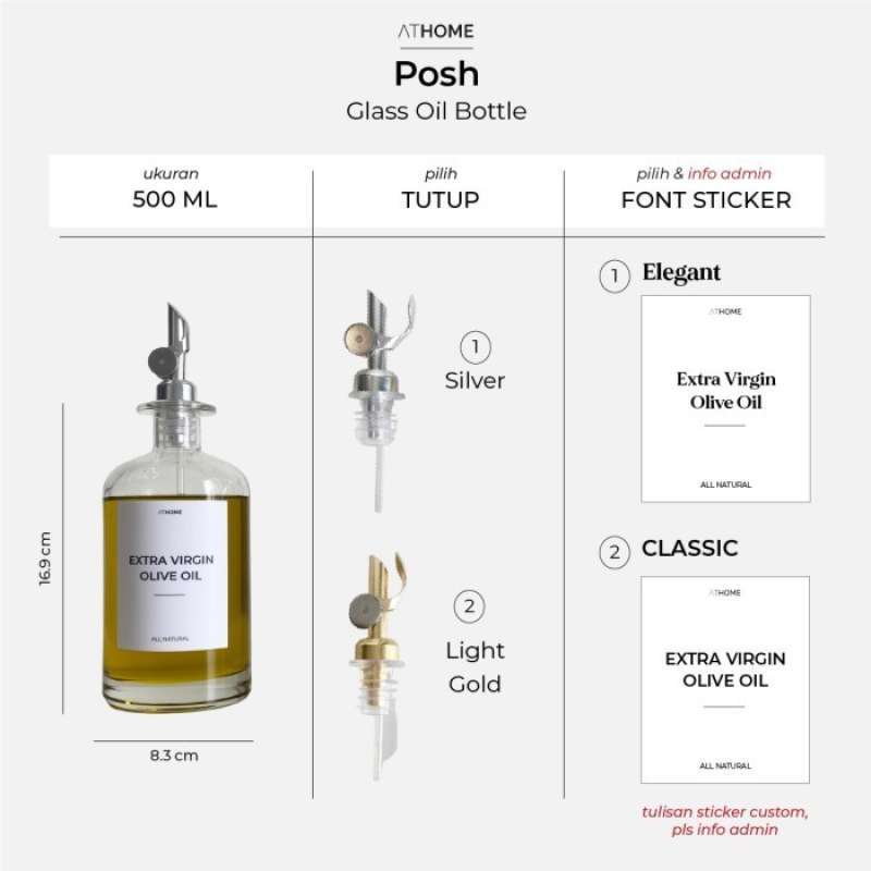 Promo ATHOME POSH Glass Oil Bottle 350ml 500ml/ Botol Kaca Minyak Saus ...
