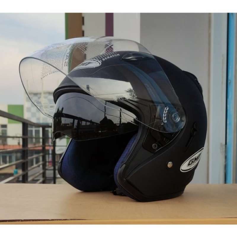 Promo HELM HALF FACE DOUBLE VISOR||GMT BLACK DOFF ORIGINAL||HELM MOTOR ...
