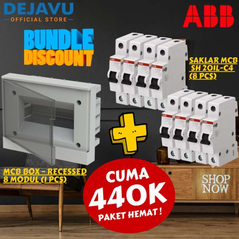 Promo Bundle Abb Saklar Mcb Pln+box Panel(sakelar Sh201l-c4&mcb Box 8 ...