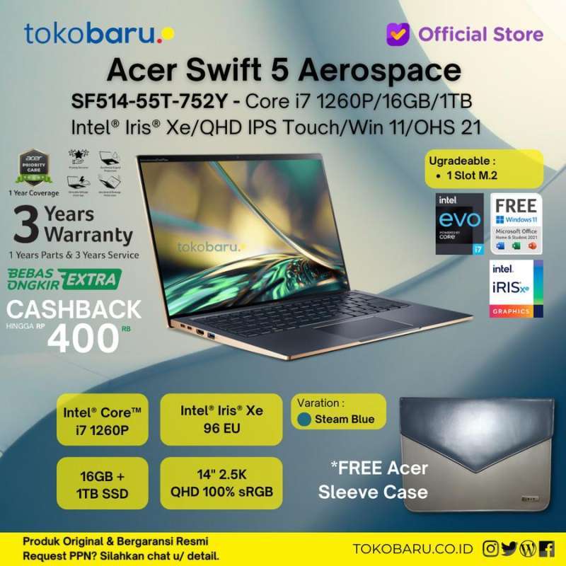 Jual Acer Swift5 Aerospace Sf514-56t 78pk / 752y I7-1260p 16gb 1tb Ssd 2.5k Di Seller Tokobaru ...