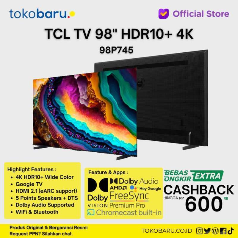 Jual Tcl 98p745 4k Uhd Smart Google Tv W/ 144hz Vrr & Dolby Atmos 98 Inch Di Seller Tokobaru ...