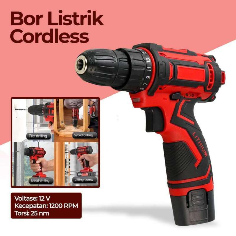 Jual Bor Listrik Cordless Lithium Battery Electric Screwdriver 12v ...