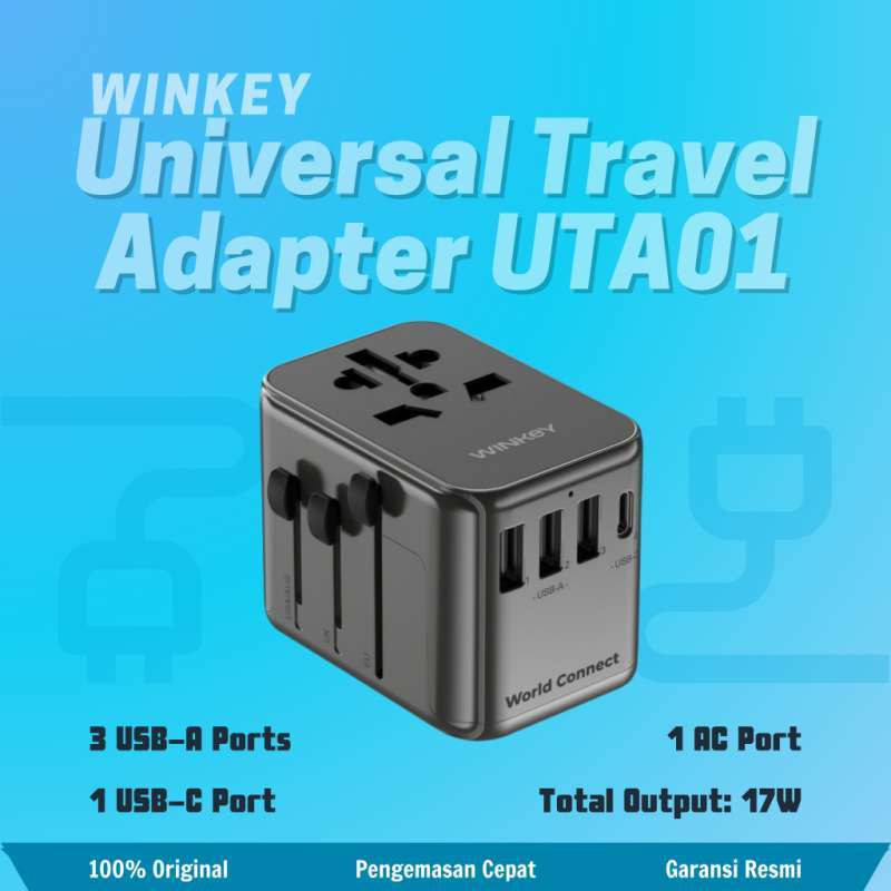 Promo Universal Travel Adaptor Winkey 17w 4 Port Usb & Usb C 4in1 Uta01 ...