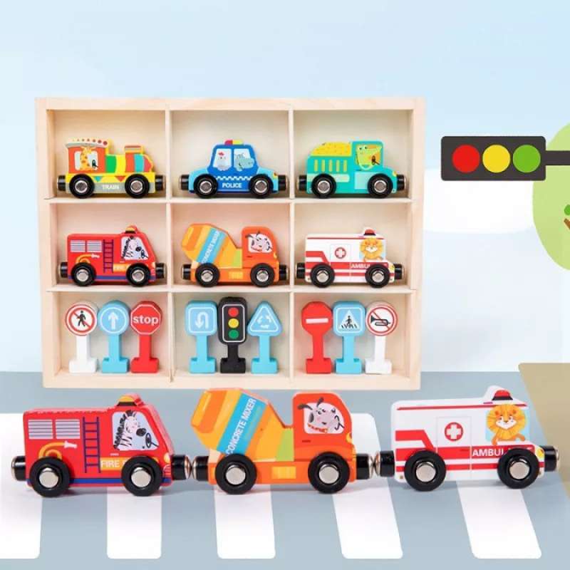 Promo Magnetic Wooden Train Mainan Kereta Magnet Pretend Play Mainan ...